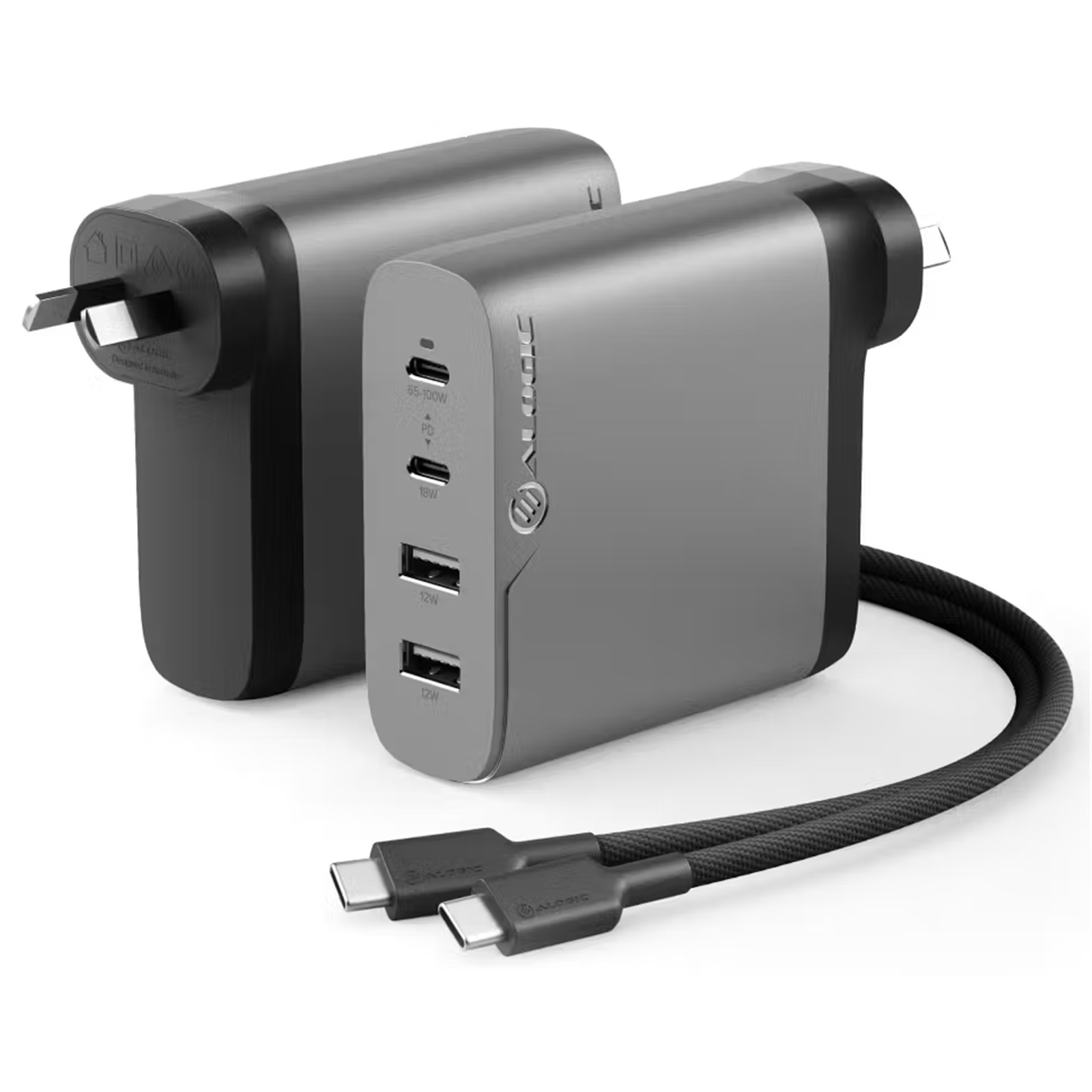Buy the Alogic 4X100 Rapid Power 4 Port 100W GaN Wall Charger - Space ...