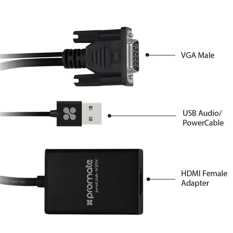 Buy the Promate PROLINK-V2H.BLK VGA (Male) to HDMI (Female) Display ...