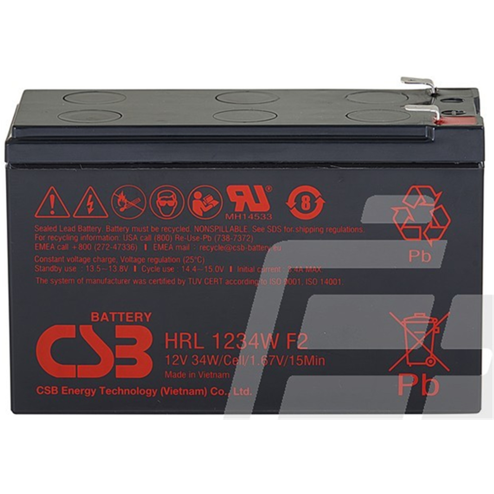Buy the CSB HRL1234WFR 12V 34W 9.0 AH Long Life Replacement UPS Battery ...