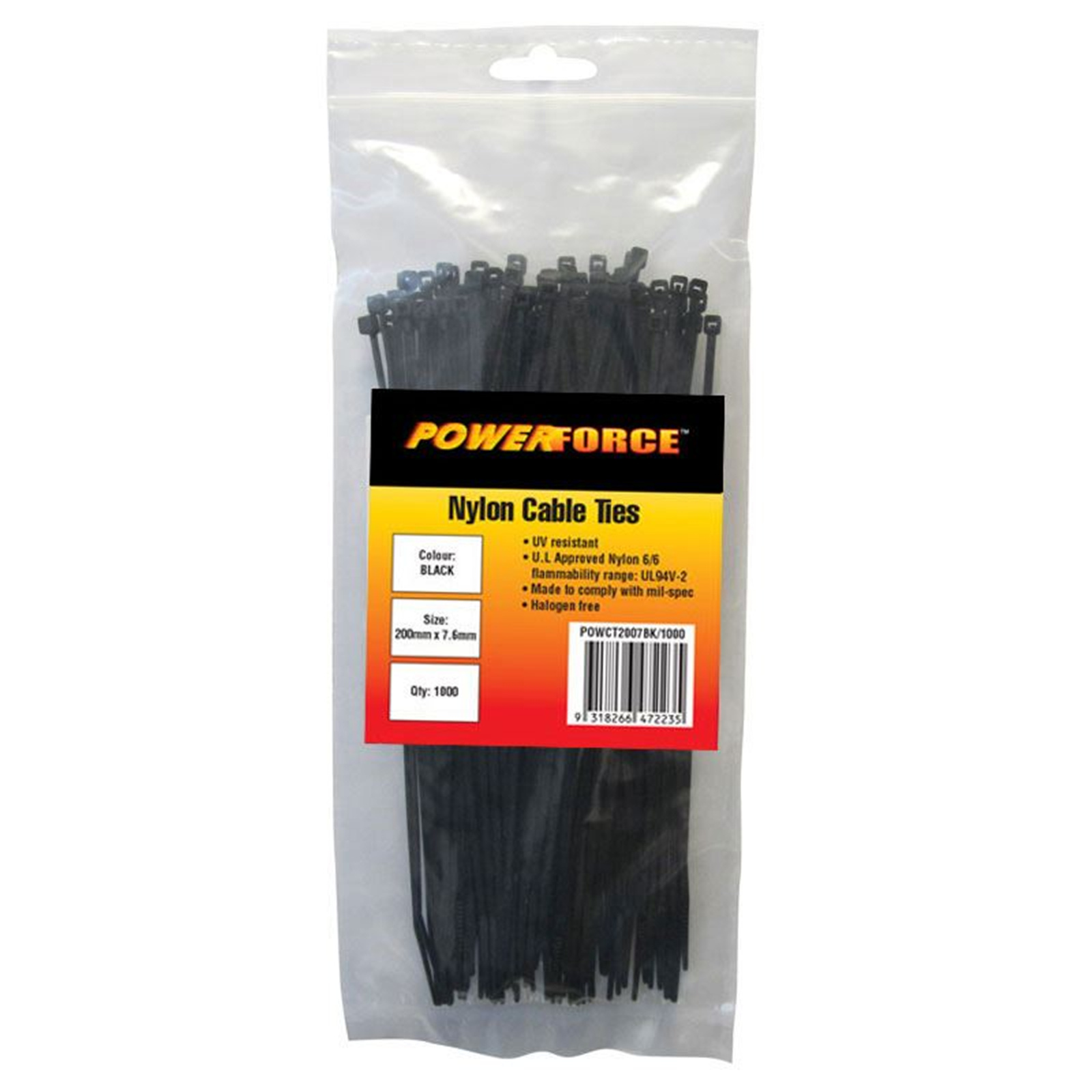Buy the Powerforce POWCT2007BK-100 UV Resistant - Nylon 6/6 Cable Tie ...