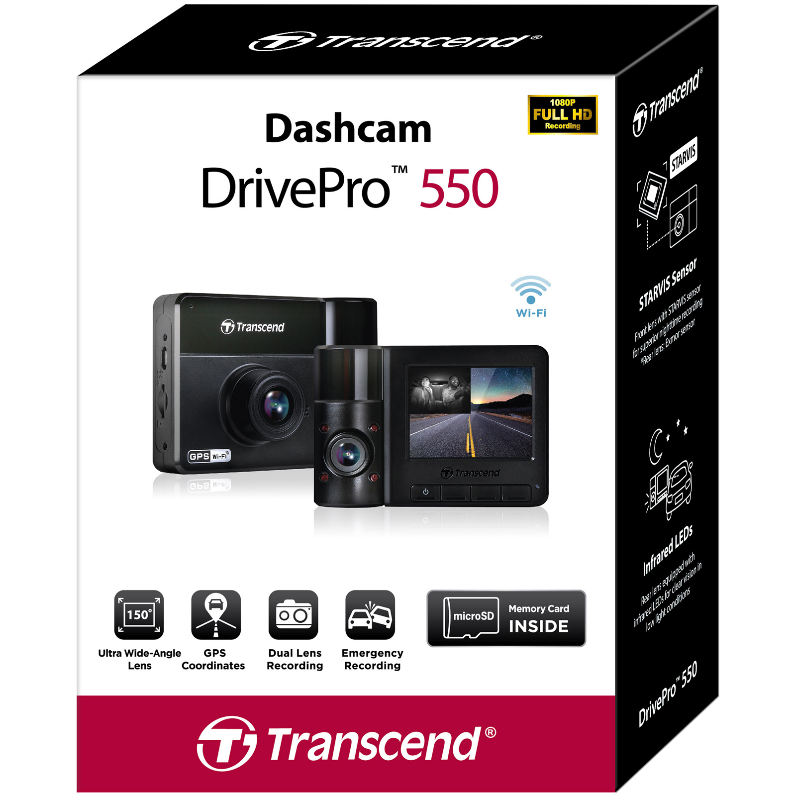 Buy the Transcend DrivePro 550 Dash Cam with Dual Lens - Built-In Wi-Fi ...