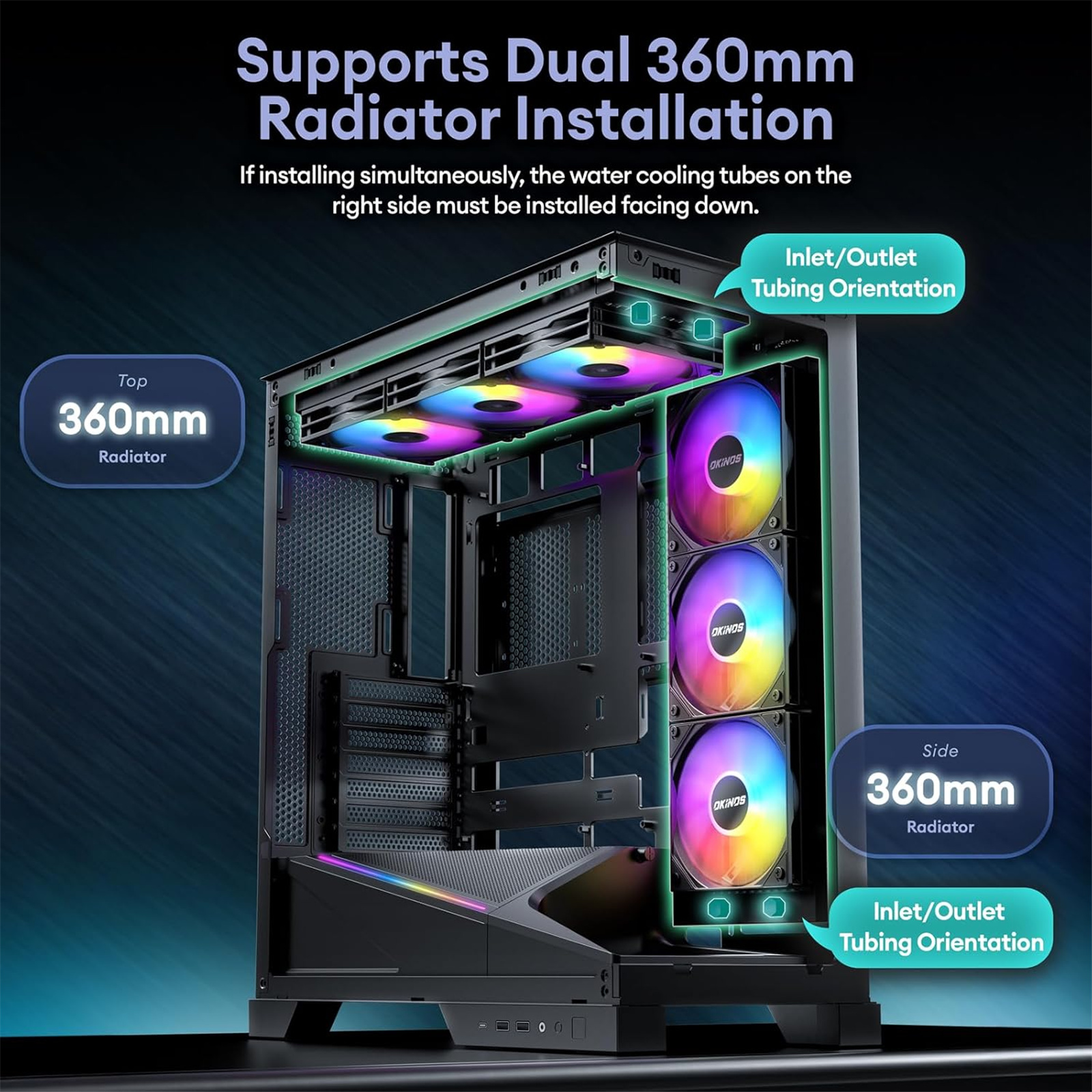 Buy the OKINOS Aqua 9 ARGB Black MidTower ATX Gaming Case Tempered Glass, 5 x... ( Aqua 9 ARGB ...