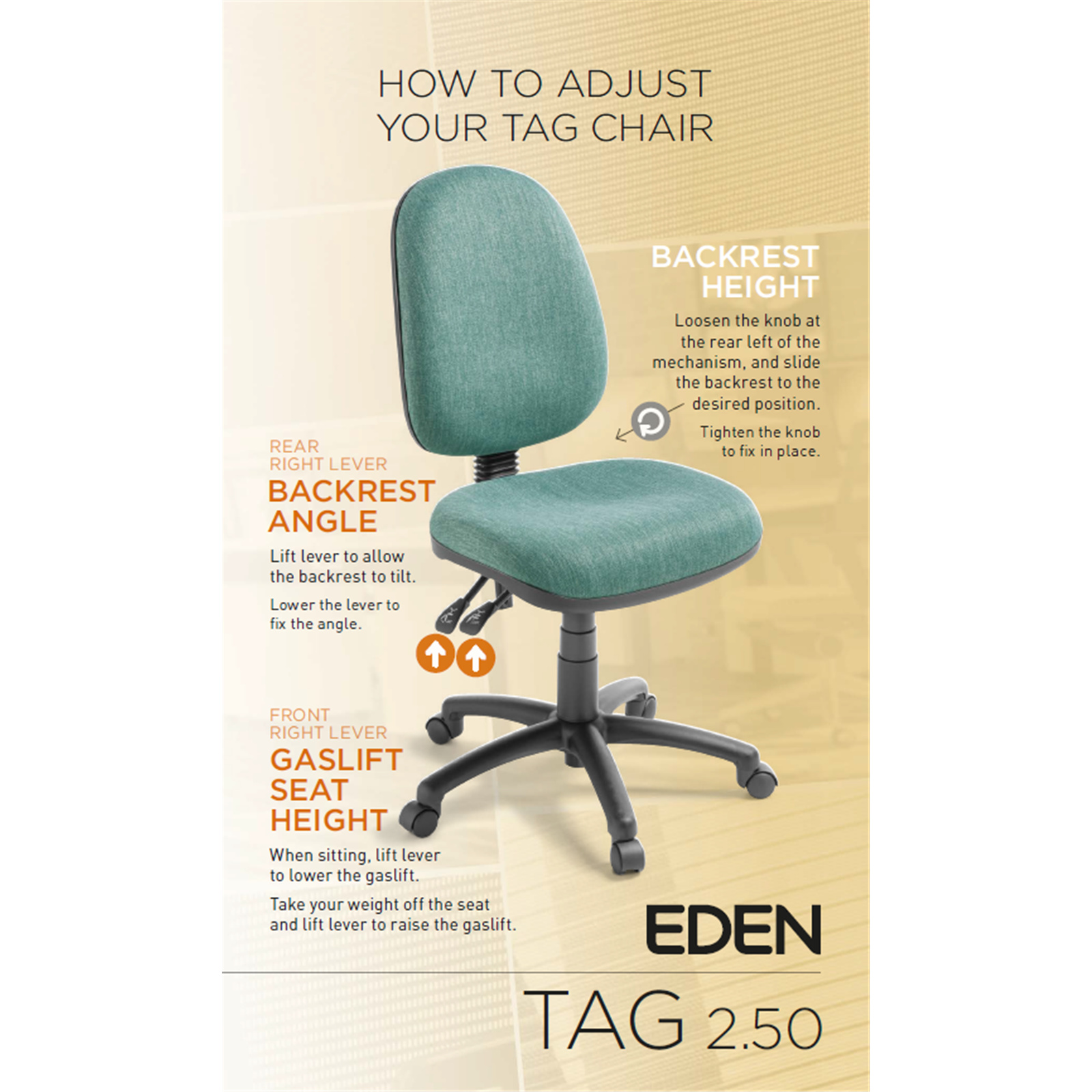 Buy the Eden Office Tag High Back Office Chair, 3-Way Ergonomic ...