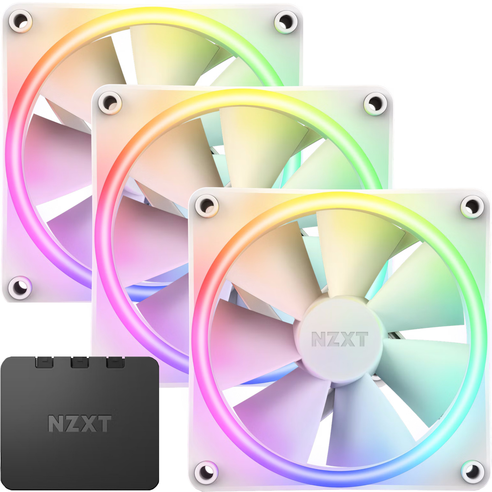 Buy the NZXT F120 RGB DUO White 120mm Dual Sided RGB Fan, 3 Pack With ...