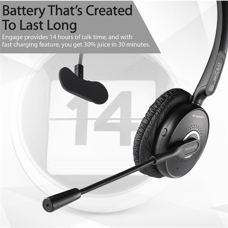 Buy the Promate ENGAGE.BLK Over ear Mono Monaural Headset - Black ...