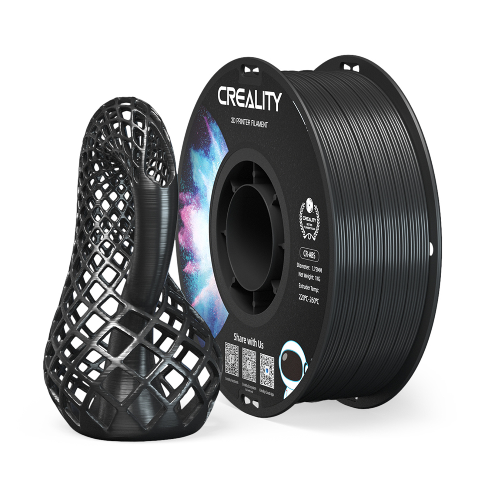 Buy the Creality CR-ABS Filament - Black 1kg Roll - 1.75mm - Compatible ...