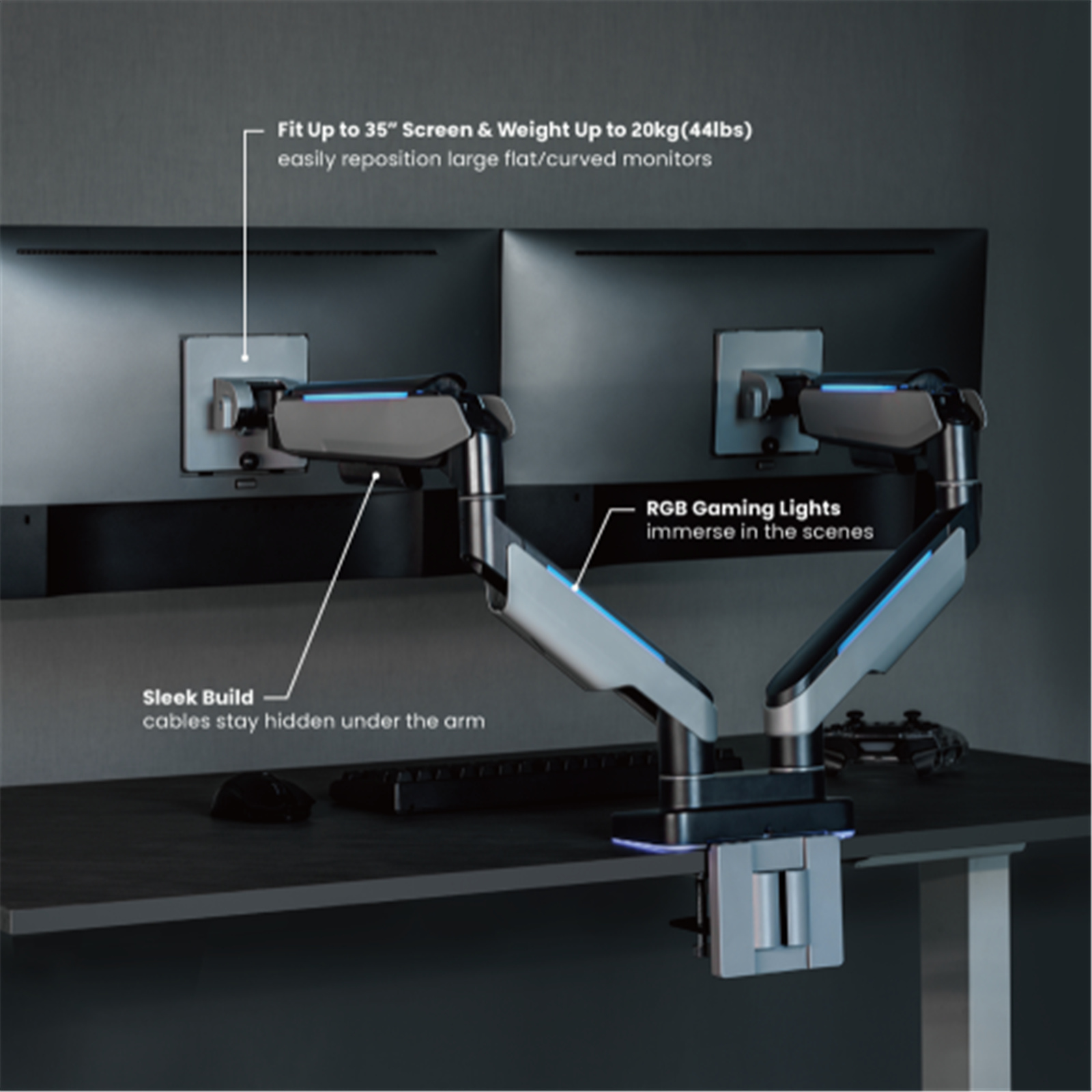 Buy the KONIC Dual Heavy-Duty RGB Gaming Monitor Stand - Fits Screen up ...