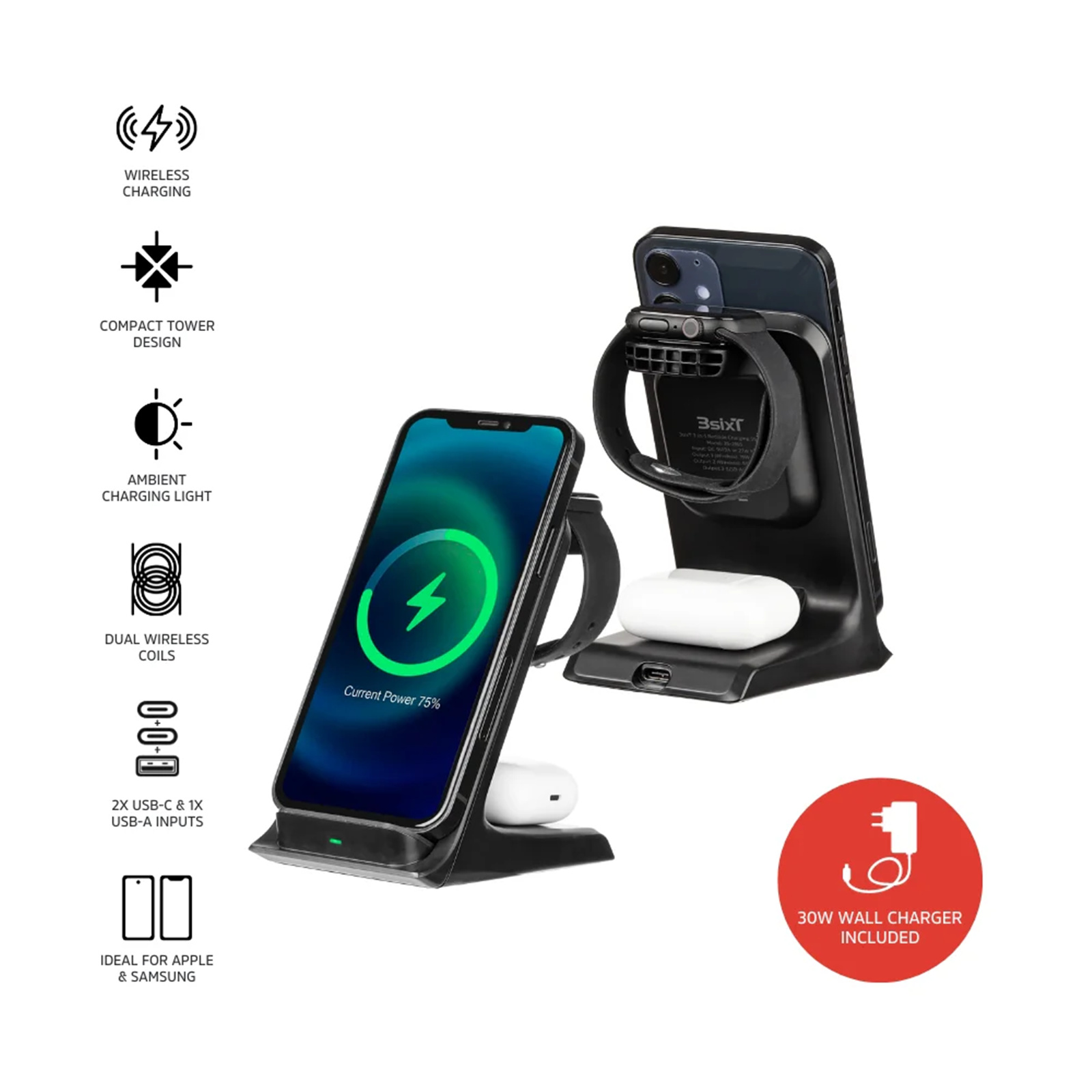 Buy the 3SIXT 3S-2525 3 In 1 Charging Station with USB-C and AC ( 3S ...