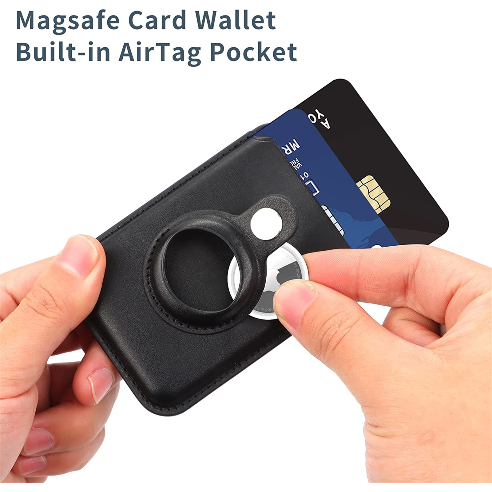 Buy the MagSafe Card Wallet with Built-in AirTag Pocket - Black, fit 2 ...
