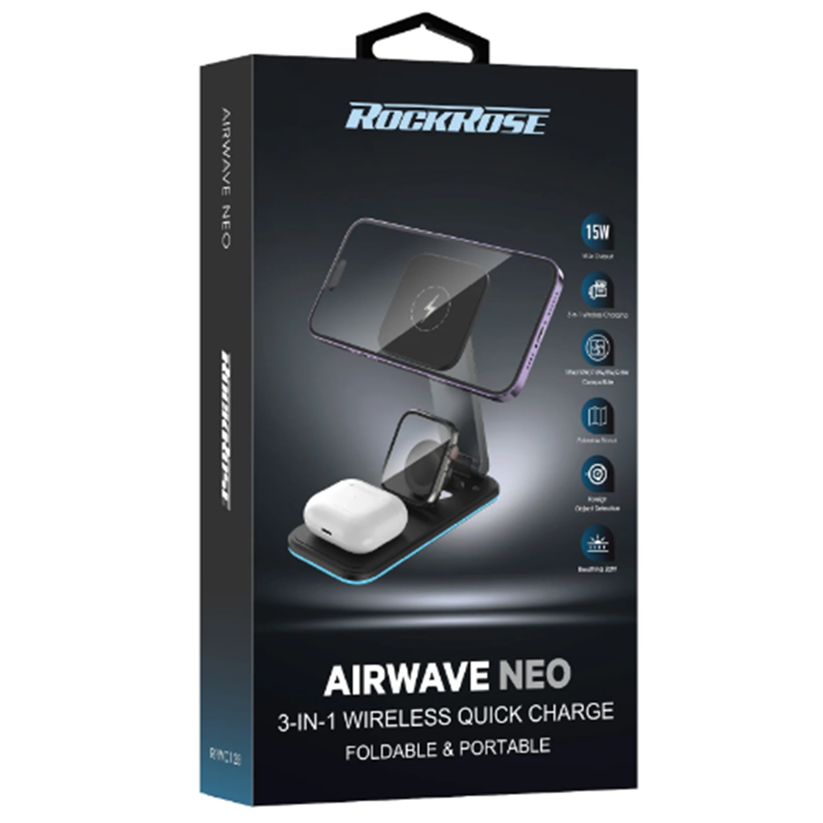 Buy the RockRose Airwave Neo 3-in-1 Foldable Wireless charging stand ...