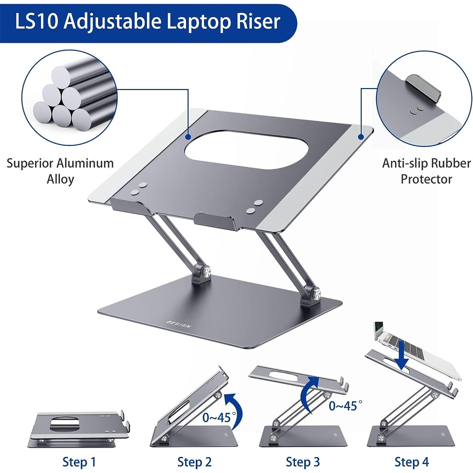 Buy the Nulaxy LS-10 Laptop Stand - Grey, Portable / Adjustable design ...