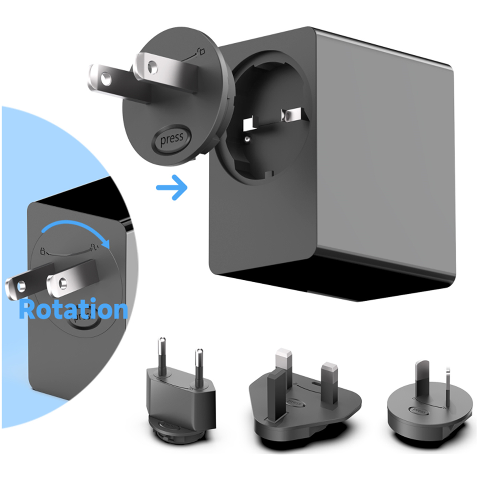 Buy the KFD 45W GaN Dual USB-C & USB-A PD Wall Charger - Travel Pack ...