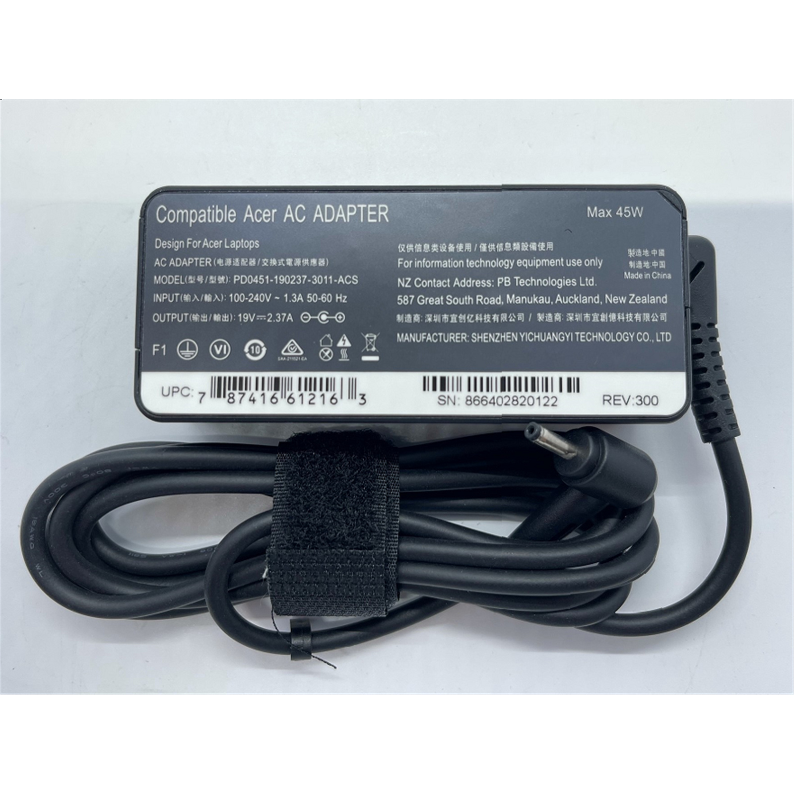 Buy the PB Laptop Power Charger For Acer 45W 19V 2.37A - 3.0x1.1mm ...