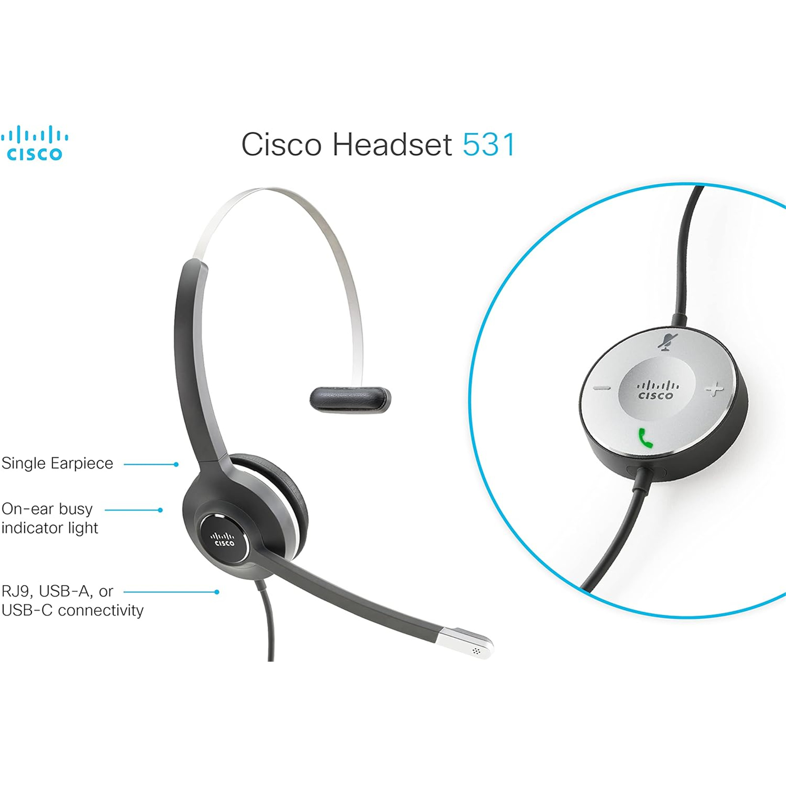 Buy the Cisco CP-HS-W-531-USBC Headset 531 Wired Single + USB-C Headset... ( CP-HS-W-531-USBC ...