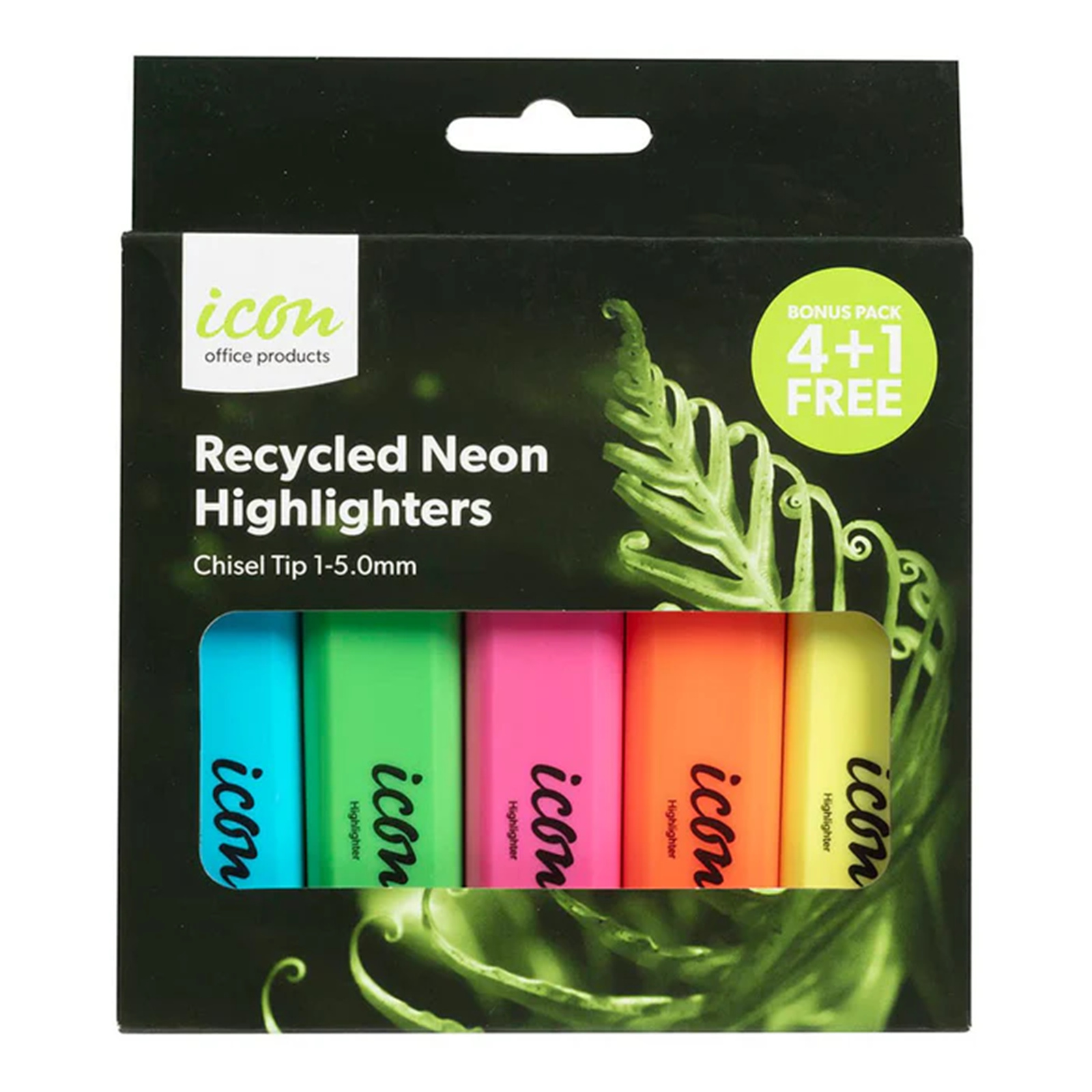 Buy the Icon IHLRASSTNB Recycled Neon Highlighters Chisel Tip 4+1 Bonus ...