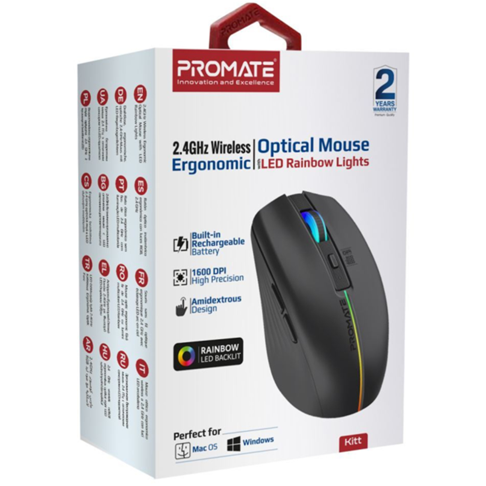 Buy the Promate KITT.BLK Ergonomic Wireless Optical Mouse - Black LED ...