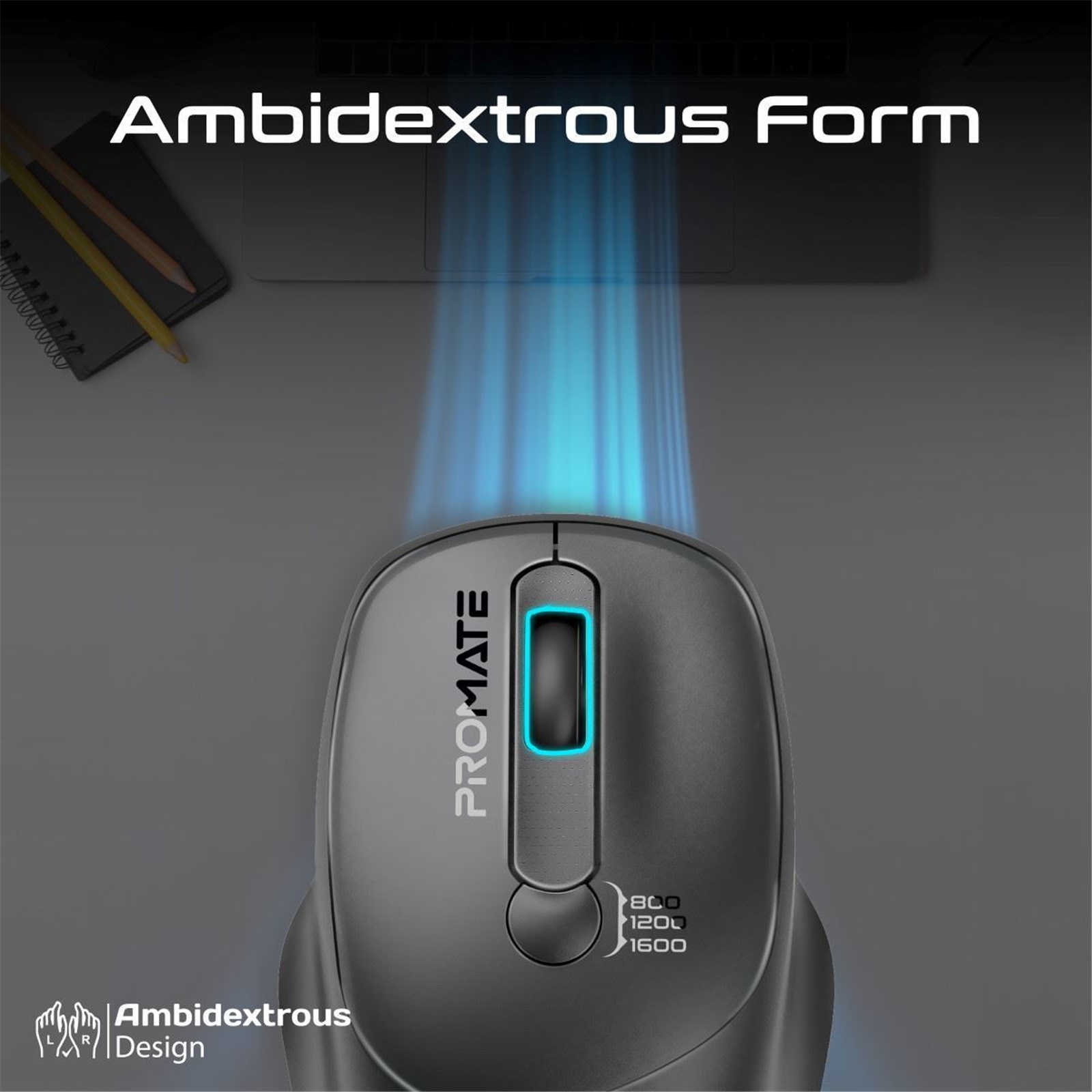 Buy the Promate EZGrip Ambidextrous Ergonomic Wireless Mouse - Black ...