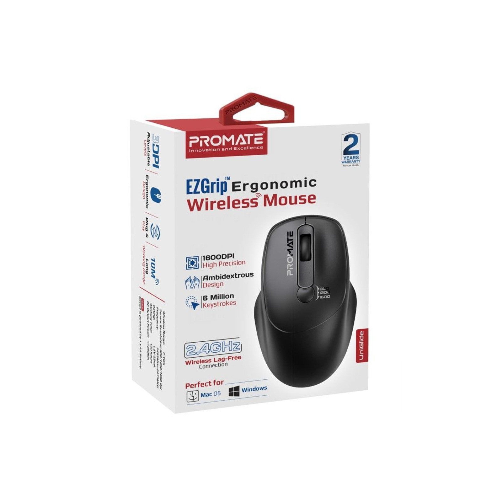 Buy the Promate EZGrip Ambidextrous Ergonomic Wireless Mouse - Black ...