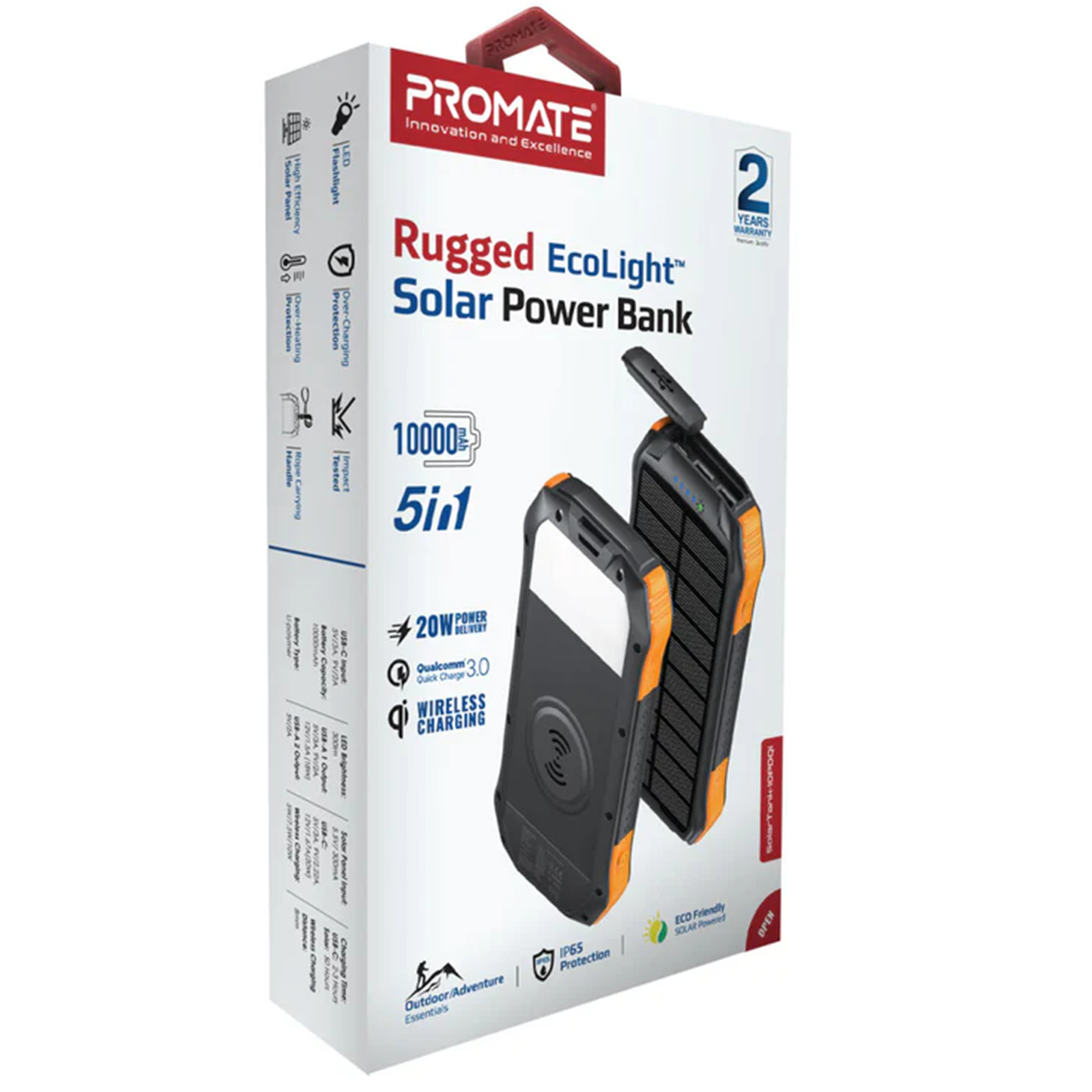 Buy the Promate SOLARTANK-10PDQI 10000mAh Rugged EcoLight Solar IP65 ...