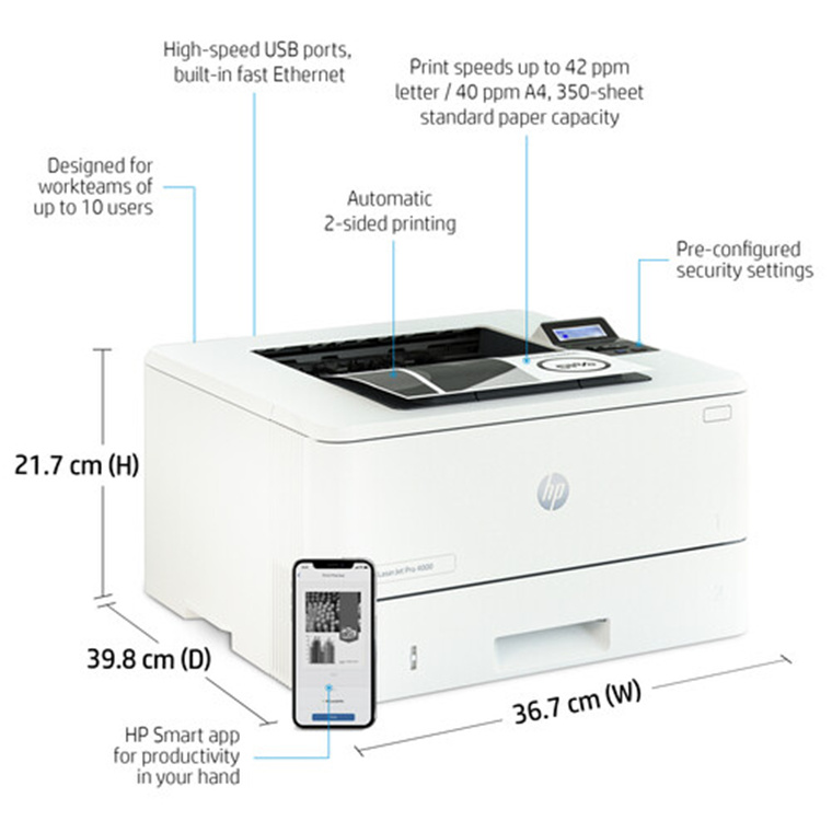 Buy the HP LaserJet Pro 4001DN Mono Laser Printer Duplex Print ...