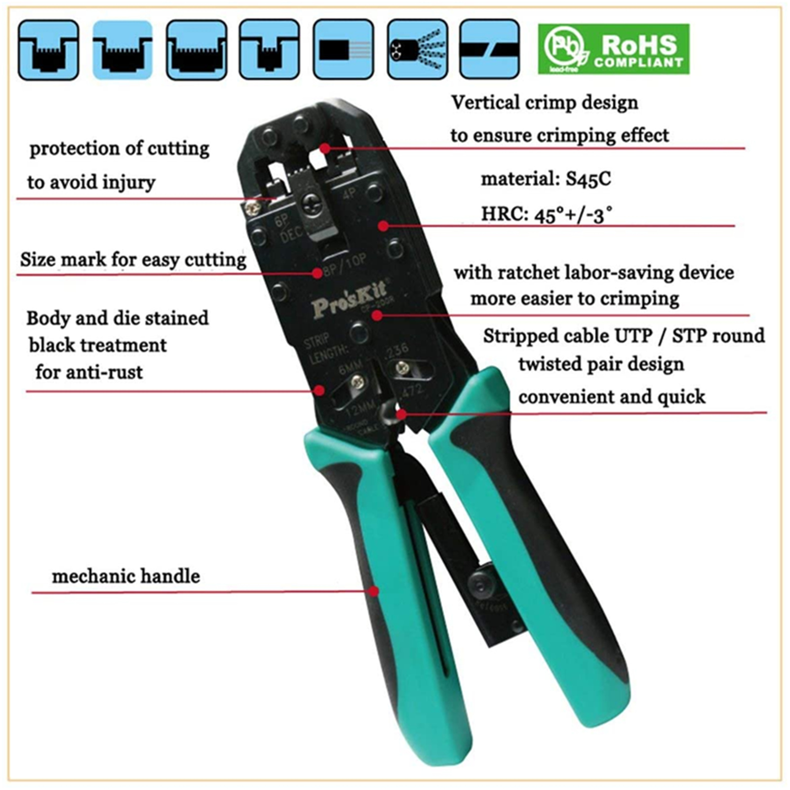 Buy the ProsKit CP-200R 4 in 1 Professional Modular Crimps Strips & Cuts Tool ... ( CP-200R-TW ...