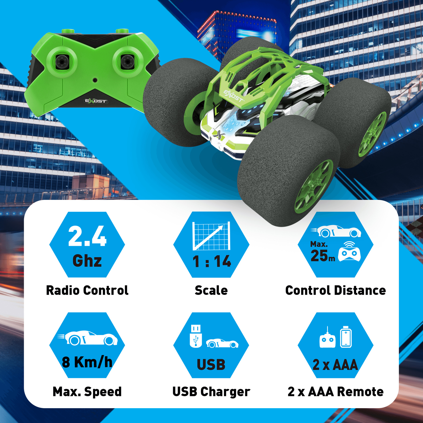 Buy the Silverlit EXOST 1:14 Green & White 360 HYPER SHOCKZ (WILD), 2.4GHz, R... ( 20643 ...