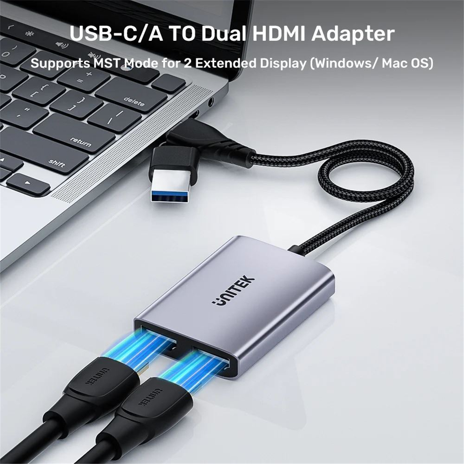 Buy the Unitek HDMI Dual Port Adapter with 60cm Cable & USB-A&USB-C ...