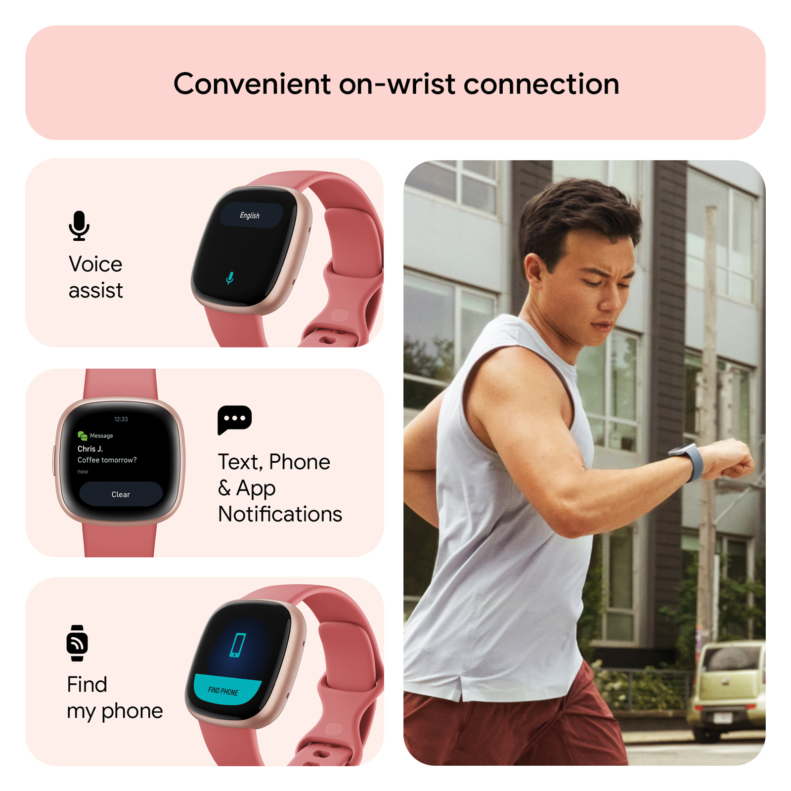 Buy the Fitbit Versa 4 Smart Watch - Pink Sand / Copper Rose Built-in ...